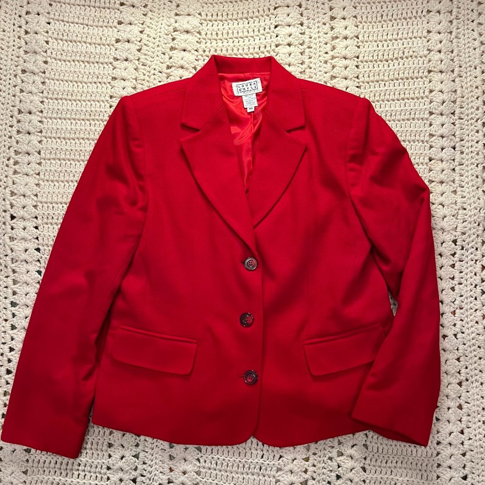 Vintage Laura Gayle Classic 3 Button Red Wool Blazer … - Gem